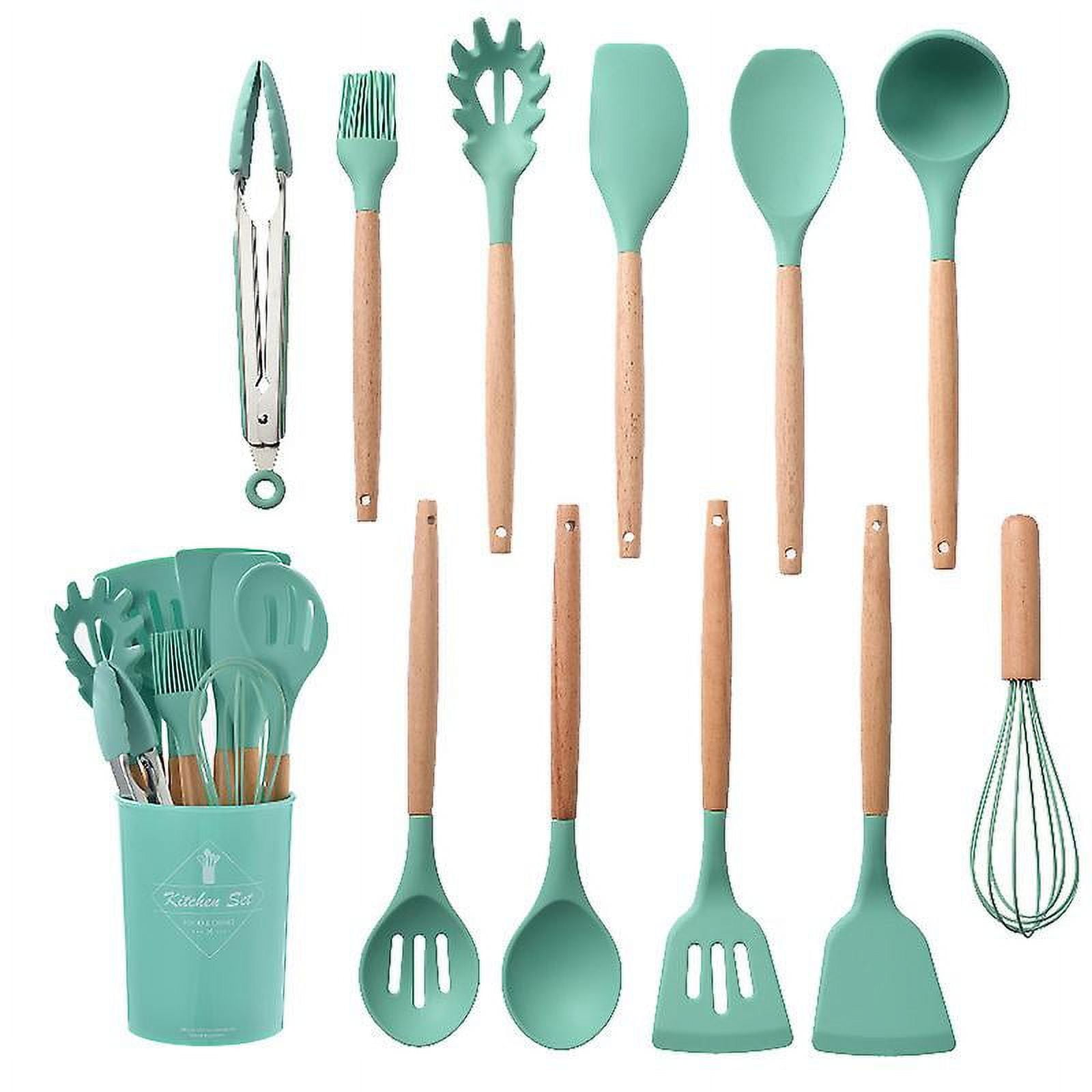 12 Pcs Mori Green Kitchen Utensil Set Cooking Silicone Utensil Set With ...