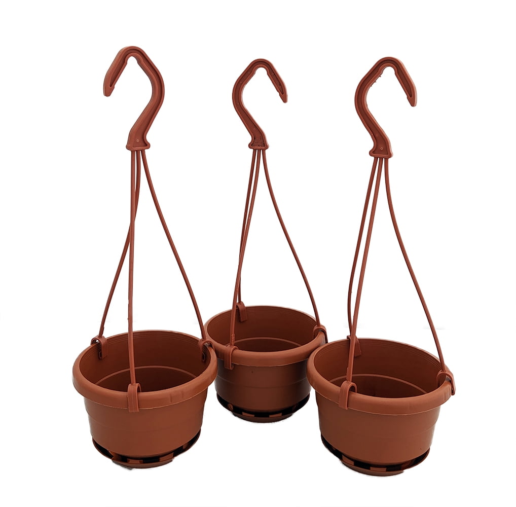 4" Mini Hanging Baskets with Attached Saucers - 3 Pack - Terracotta ...
