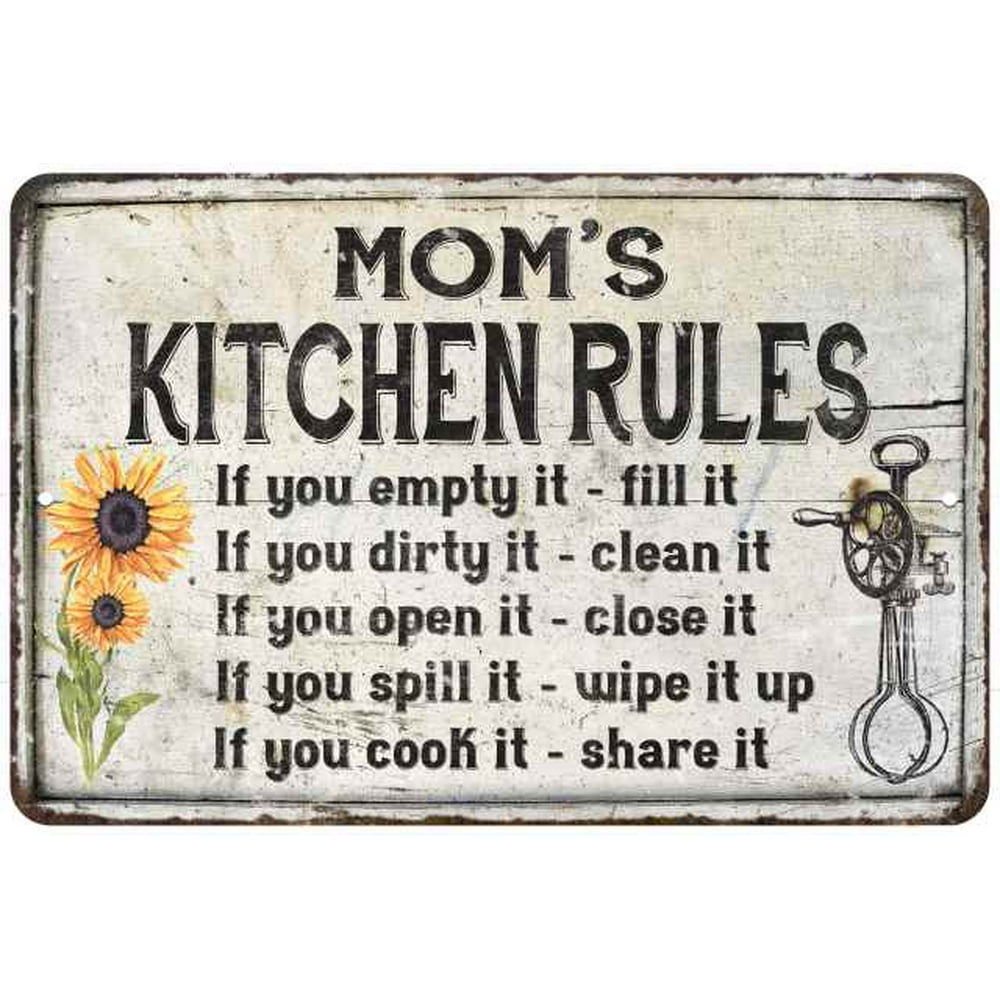 Mom's Kitchen Rules Chic Sign Vintage Decor 8 x 12 High Gloss Metal ...