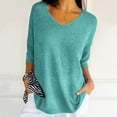 Bluecatlala Womens Tops Casual Oversized Knit Solid Color V Neck 3 4