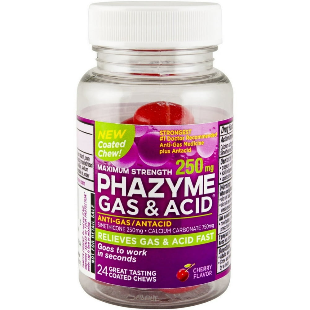 Phazyme Gas & Acid Maximum Strength Coated Chews, Cherry Flavor 24 Each ...