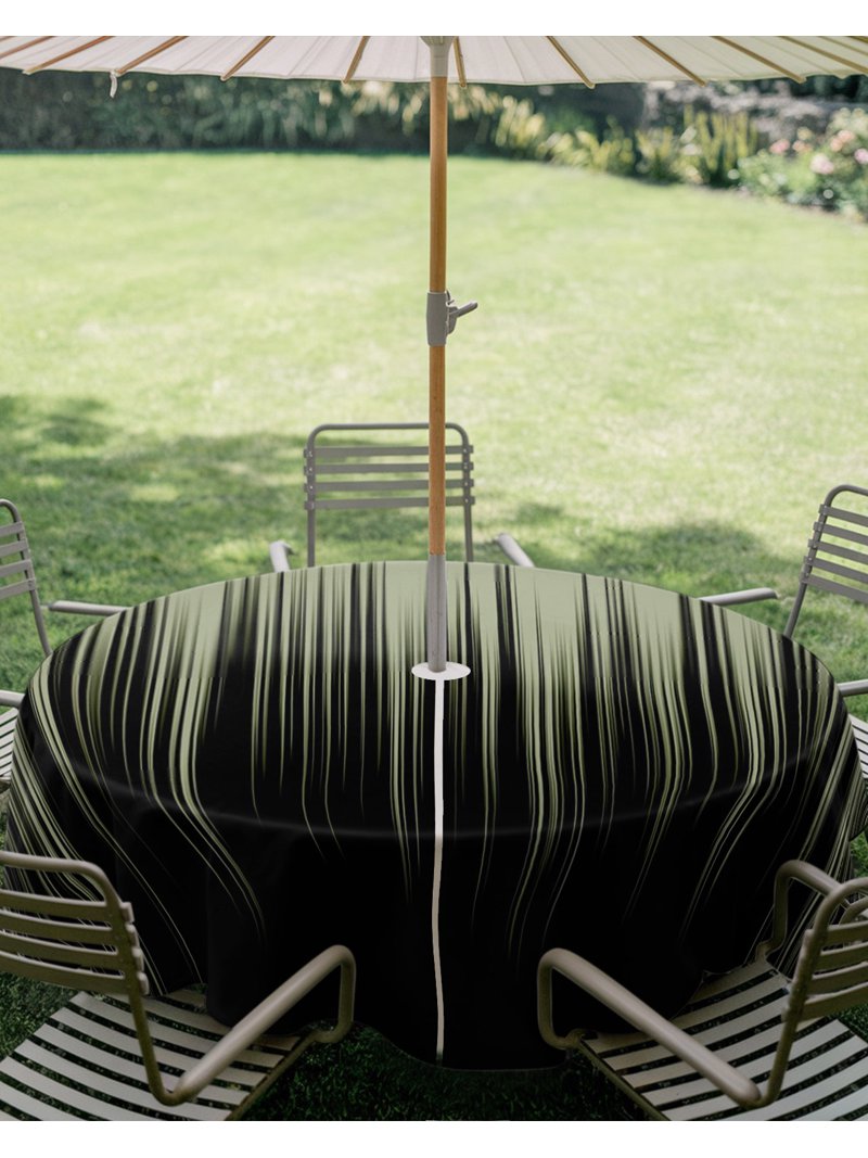 Sage Green Black Striped Art Outdoor Tablecloth - 60