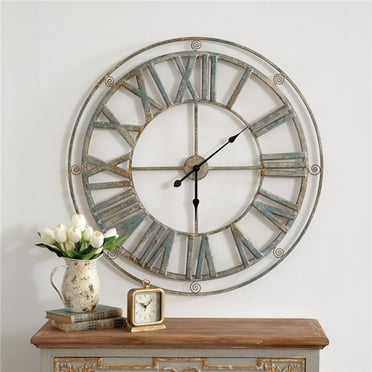 Oversized Rustic Wall Clock, Battery Operated, Roman Numerals, Brown ...