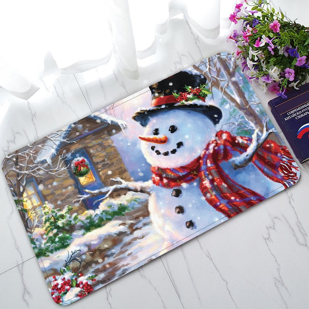 GCKG Christmas Snowman Non-Slip Doormat Indoor/Outdoor/Bathroom Doormat ...
