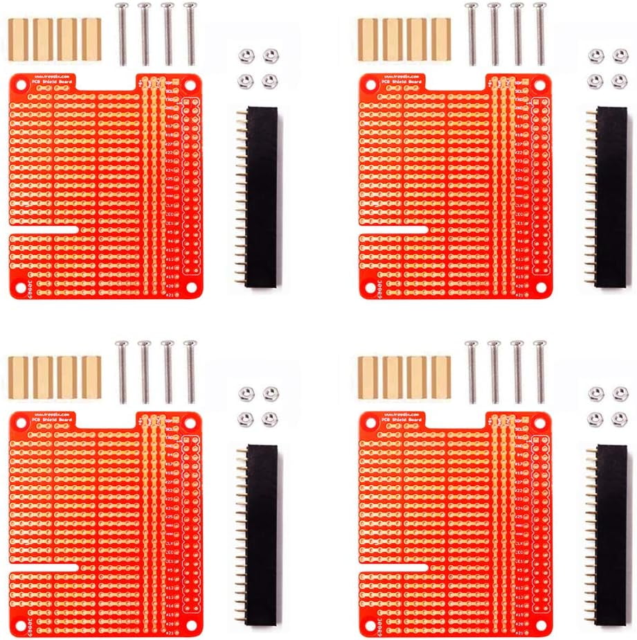 Treedix 4 Sets GPIO Breakout DIY Breadboard PCB Shield Red Expansion ...