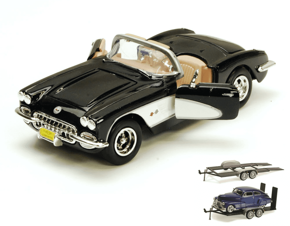 Diecast Car & Trailer Package - 1959 Chevy Corvette Convertible, Black ...