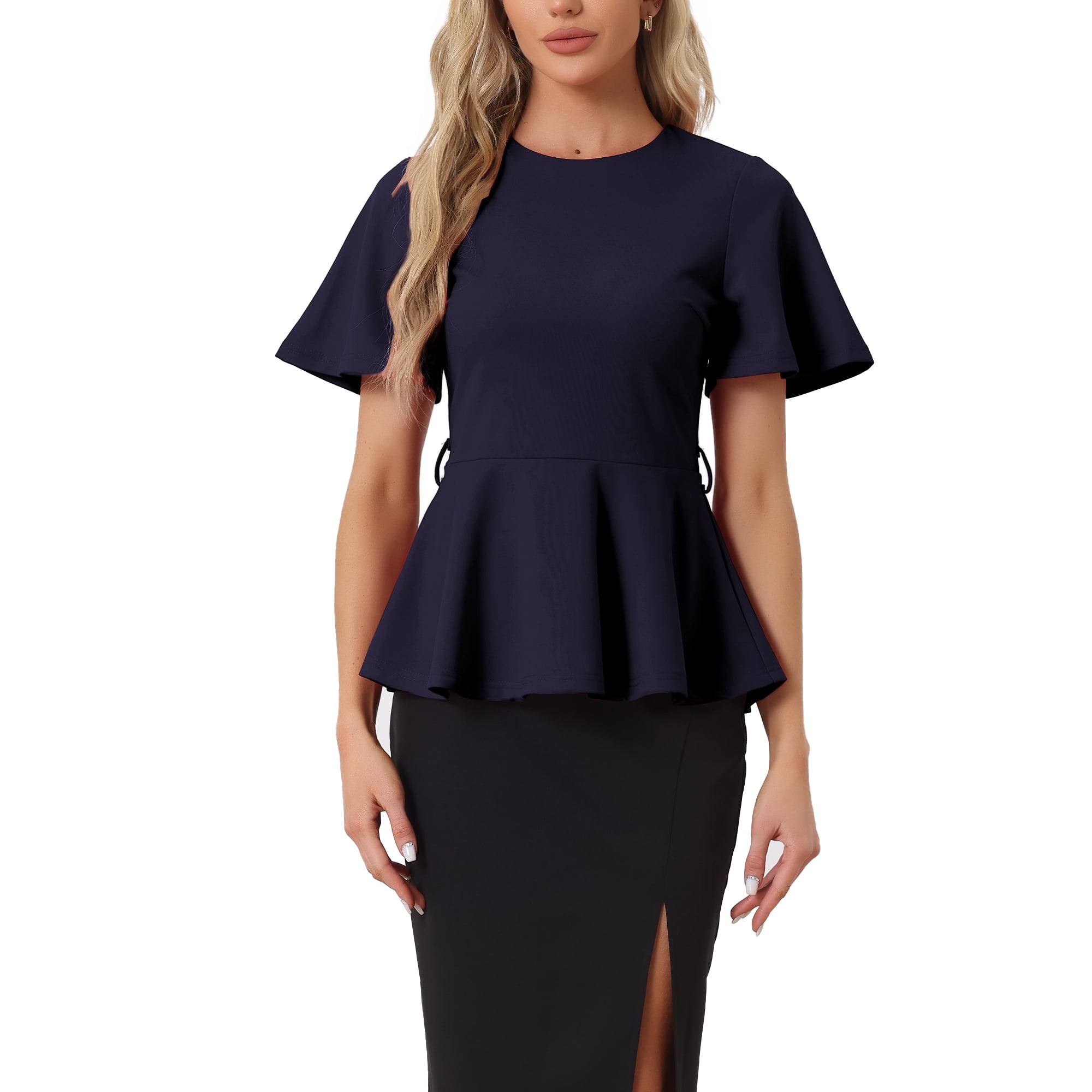 Click here for Inspire Chic Womens Peplum Blouse Round Neck Bell... prices
