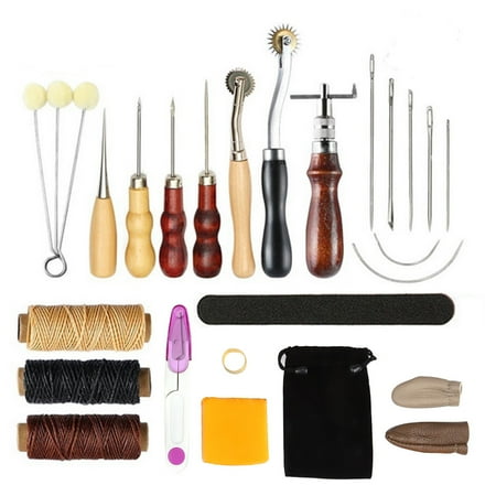 FAGINEY 17 Pcs Leather Tools DIY Hand Stitching Kit with Groover Awl ...
