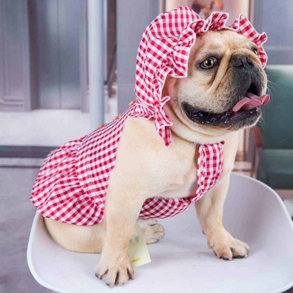 Sevenday Thin Summer Dog Clothes Plaid Dress+ Ruffle Brim Hat - Walmart.com