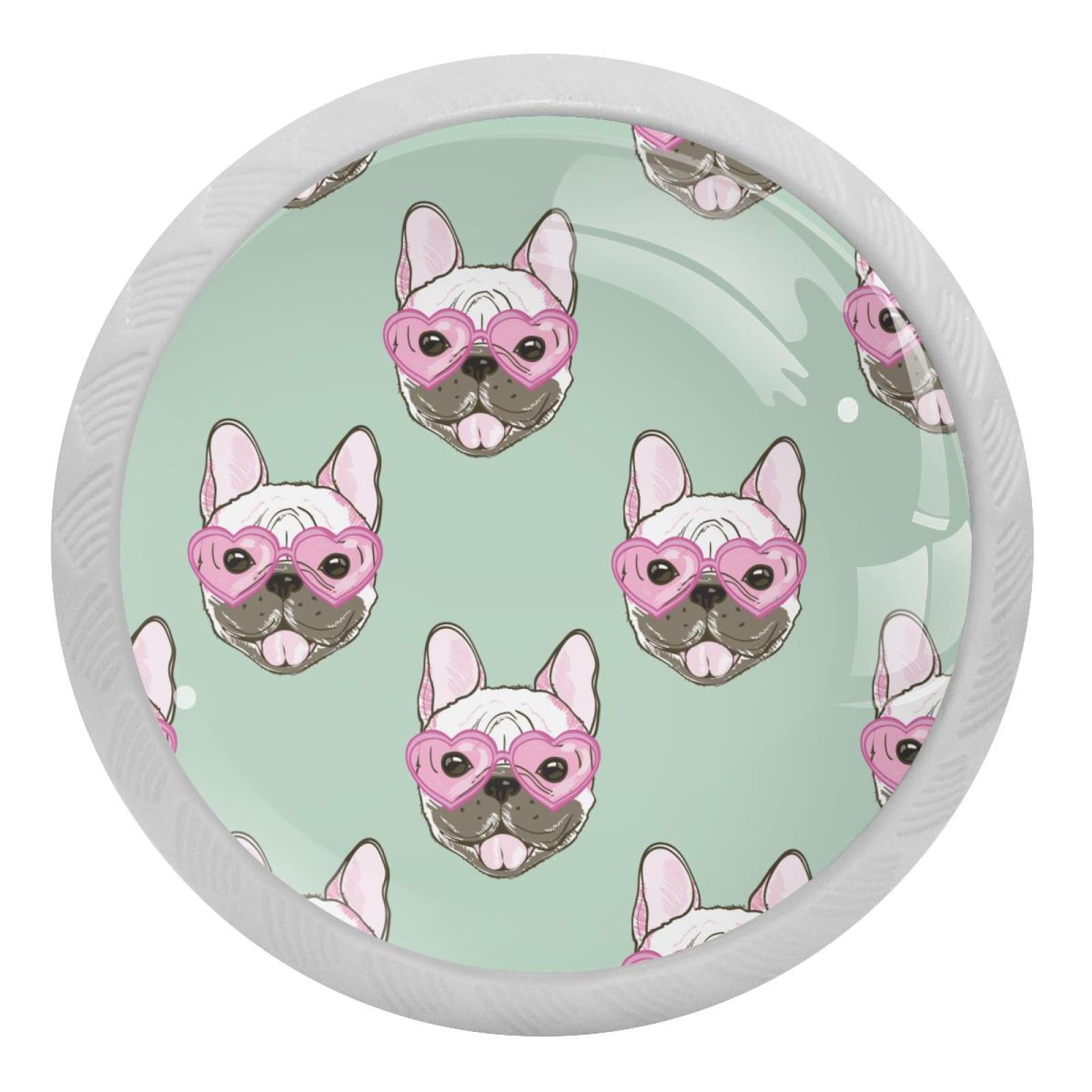 4PCS Round Bulldog Wearing Glasses.jpg Cabinet Fluorescence Knob ...