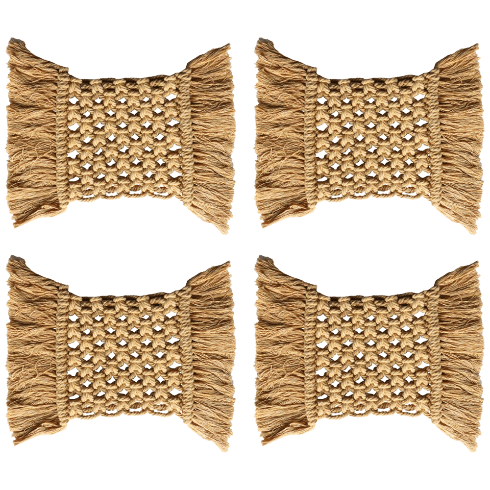Rattan Macrame Boho Coasters | Bohemian Set of 4 Table Decor Cute ...
