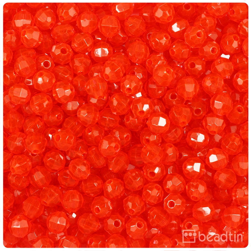 BeadTin Fire Red Transparent 6mm Faceted Round Plastic Craft Beads ...