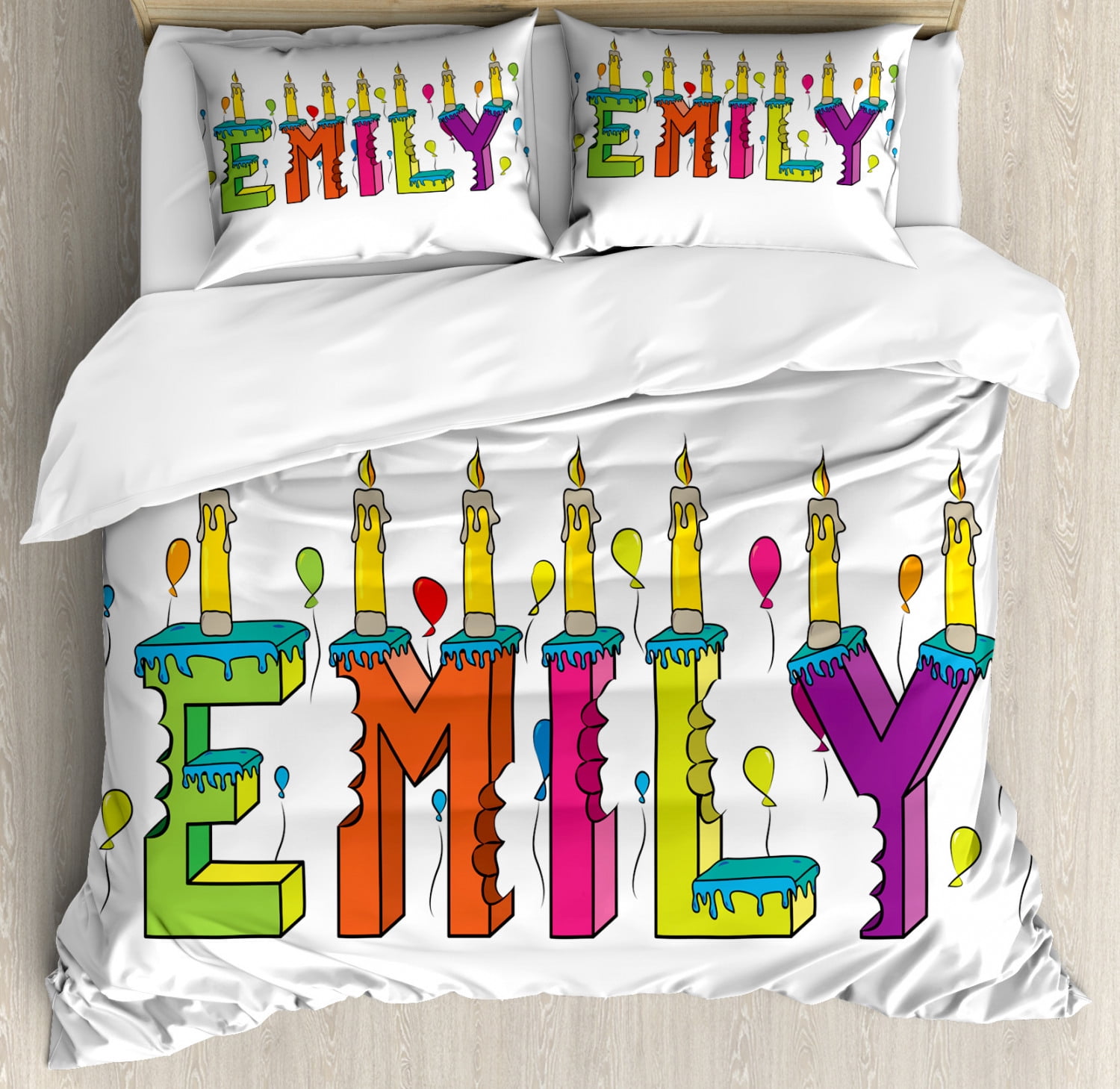 Emily Queen Size Duvet Cover Set, Cartoon Doodle Birthday Cake with ...