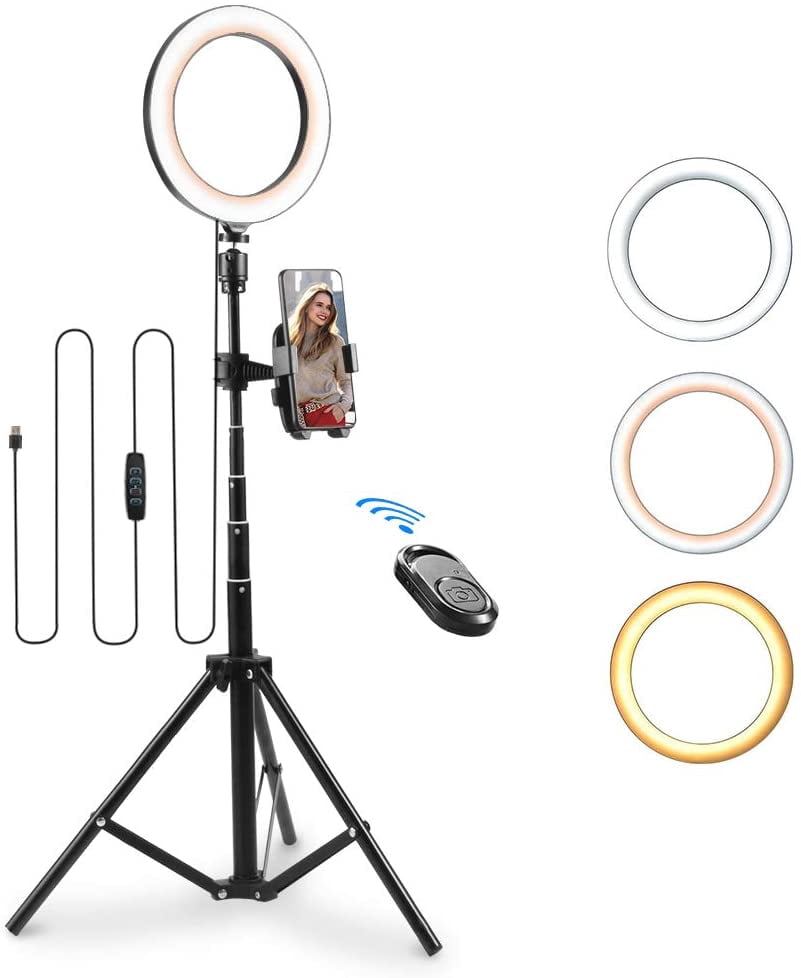 8” LED Ring Light with Tripod Stand&Phone Holder, Moreslan Dimmable ...