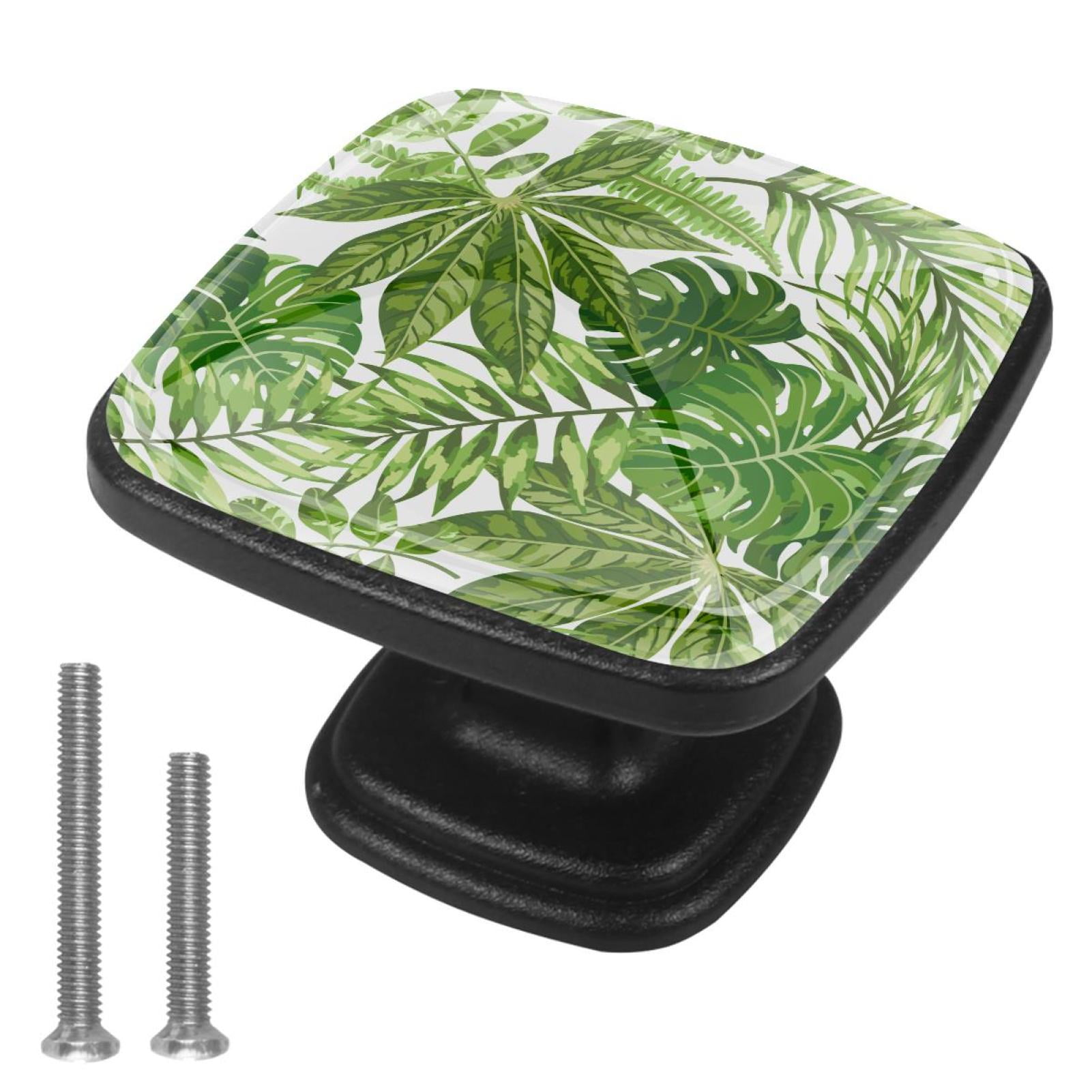 4 Pcs Cabinet Handle Drawer Pulls Green Palm Leave Knobs with Screws ...
