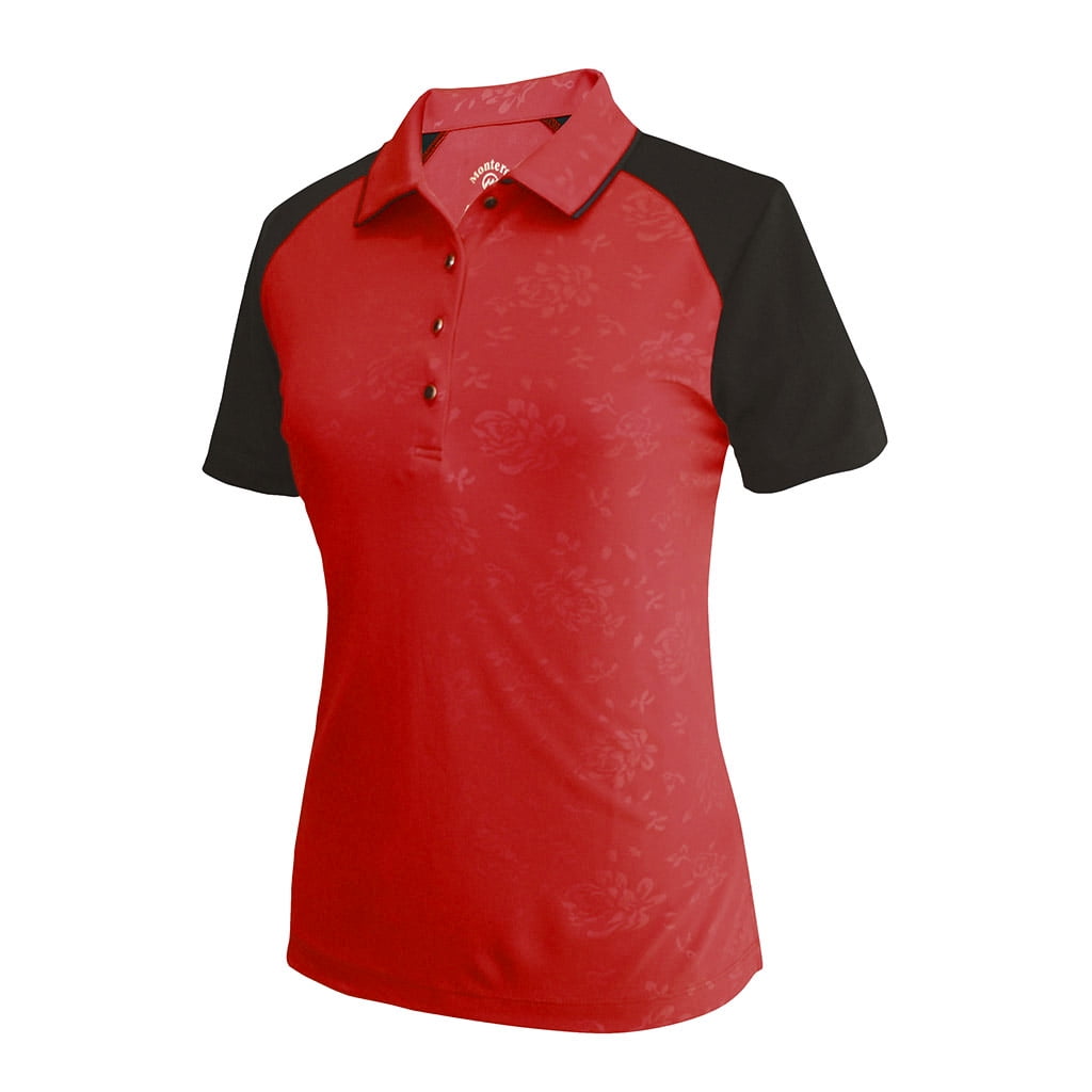 Monterey Club Women's Rose Emboss Contrast Golf Polo Shirt #2446 ...