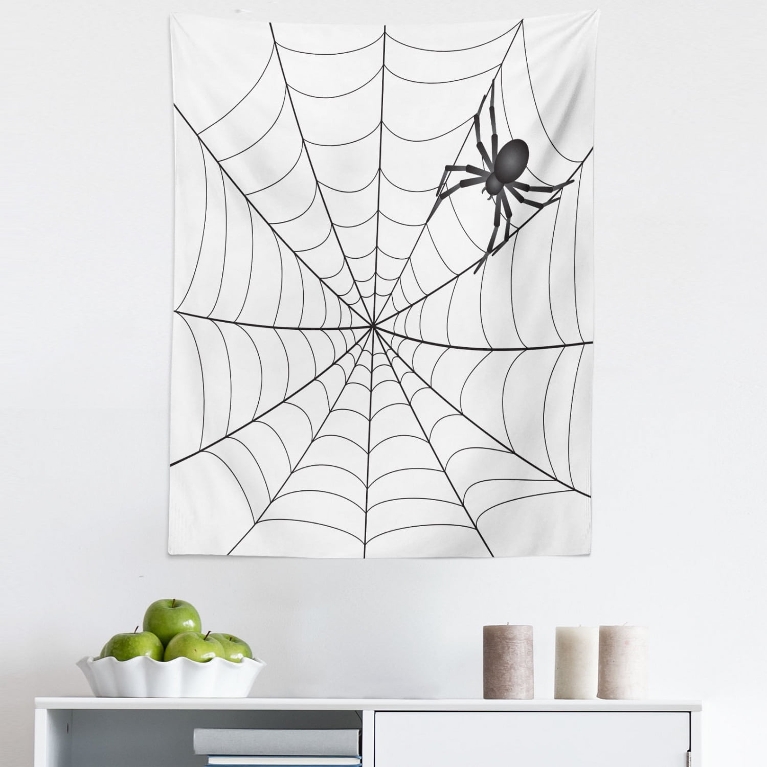 Spider Web Tapestry, Gothic Elements Creepy Scary Dangerous Spider Sticky Catch, Fabric Wall ...