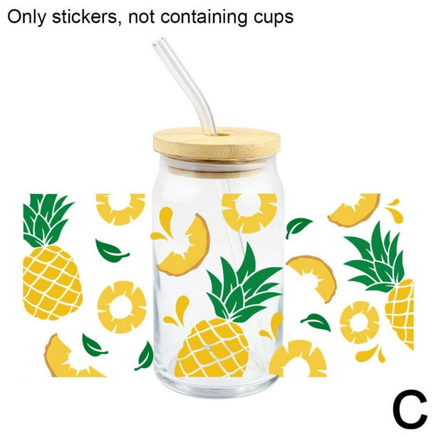 UV DTF Cup Wrap Transfer Sticker for Glass Coffee Cups Fruits Theme Rub ...
