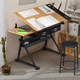 Alden Design Adjustable Drafting Table with Stool, Oak - Walmart.com