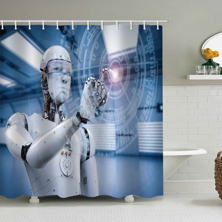 Fabric Shower Curtain Robot Virtual Reality Screen Machine Washable ...
