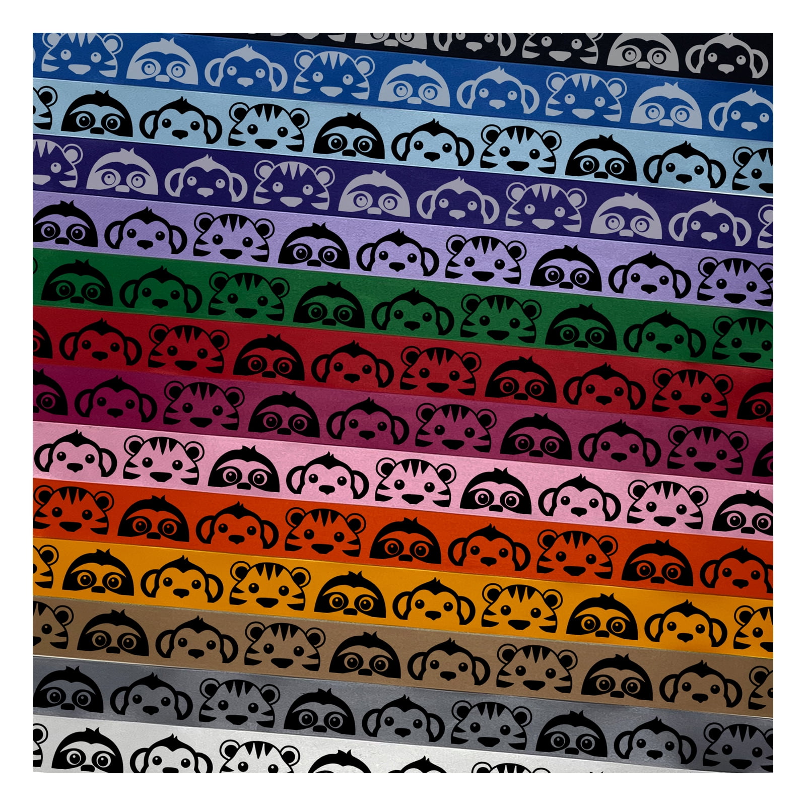 Peeking Zoo Animals Sloth Monkey Tiger Satin Ribbon for Gift Wrapping ...