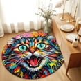 Color Cat Washable Round Area Rug 6 ft, Graffiti Animal Modern Art Pink ...