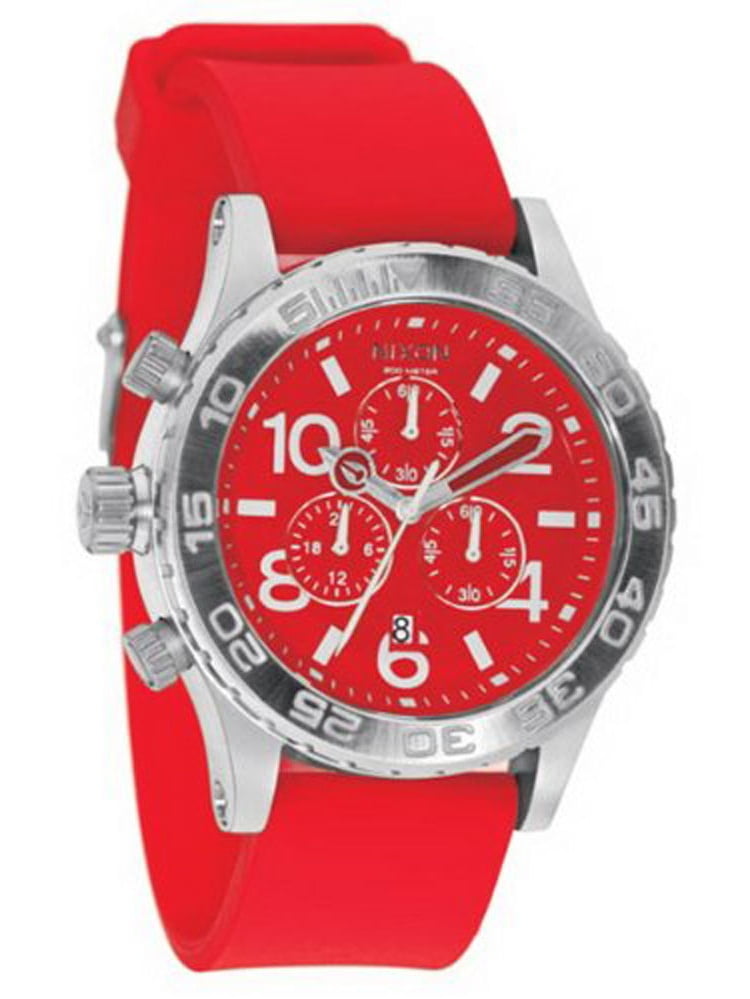Nixon Men's A038200 Lefty Red Dial Rubber Strap Chronograph Dive Watch ...