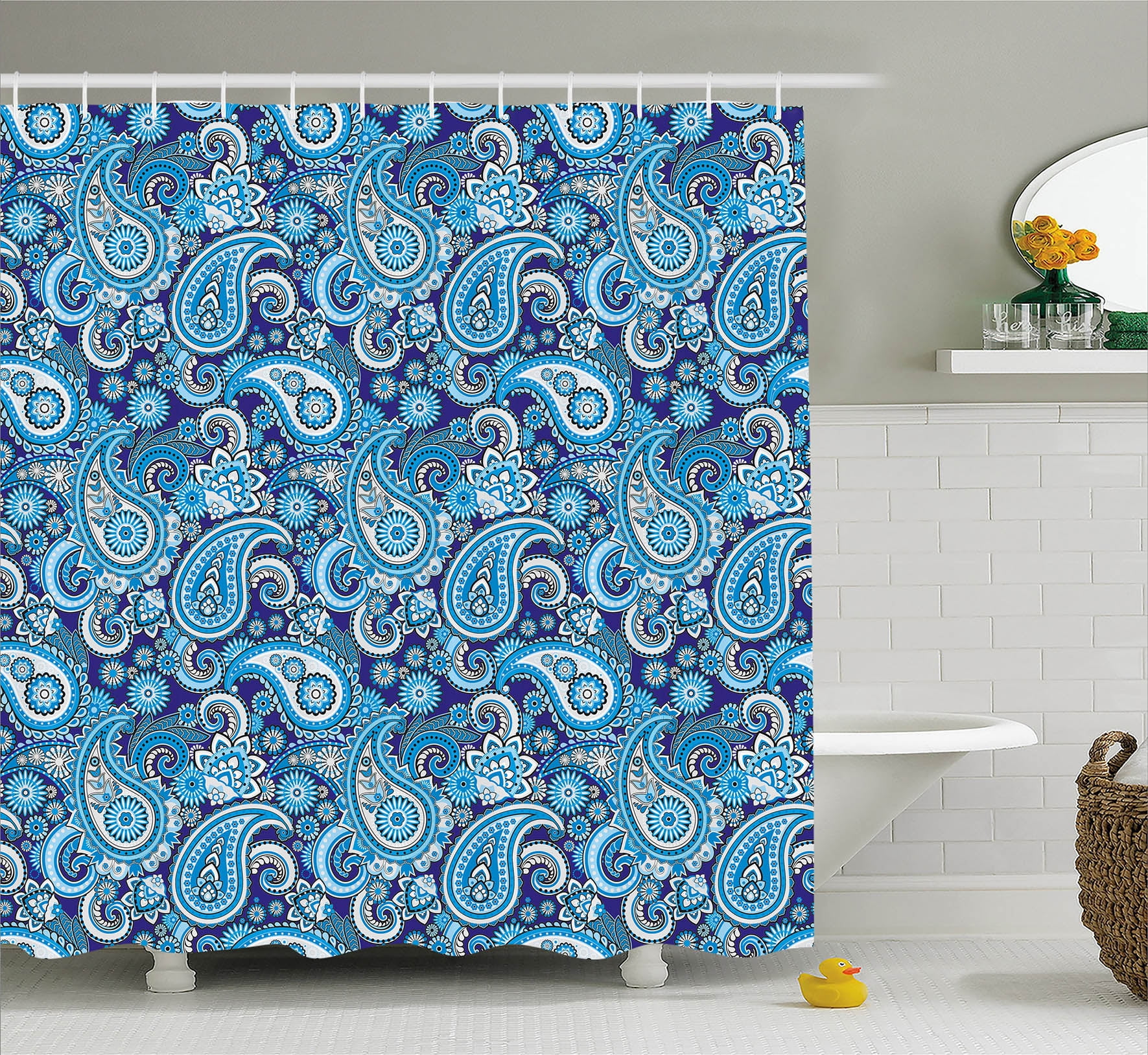 Paisley Decor Shower Curtain Traditional Asian Pattern With Flowers