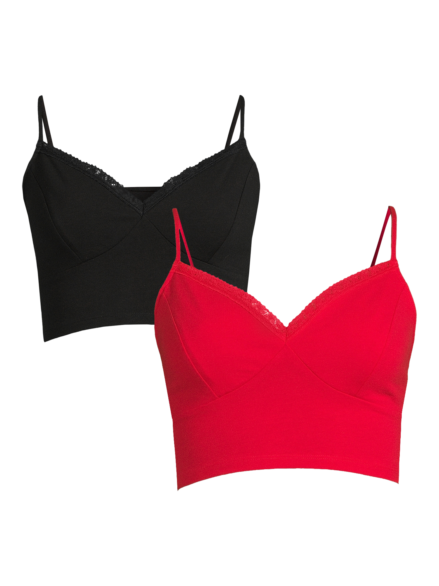 No Boundaries Juniors' Lace Trim Cami with Shelf Bra, 2-Pack - Walmart.com