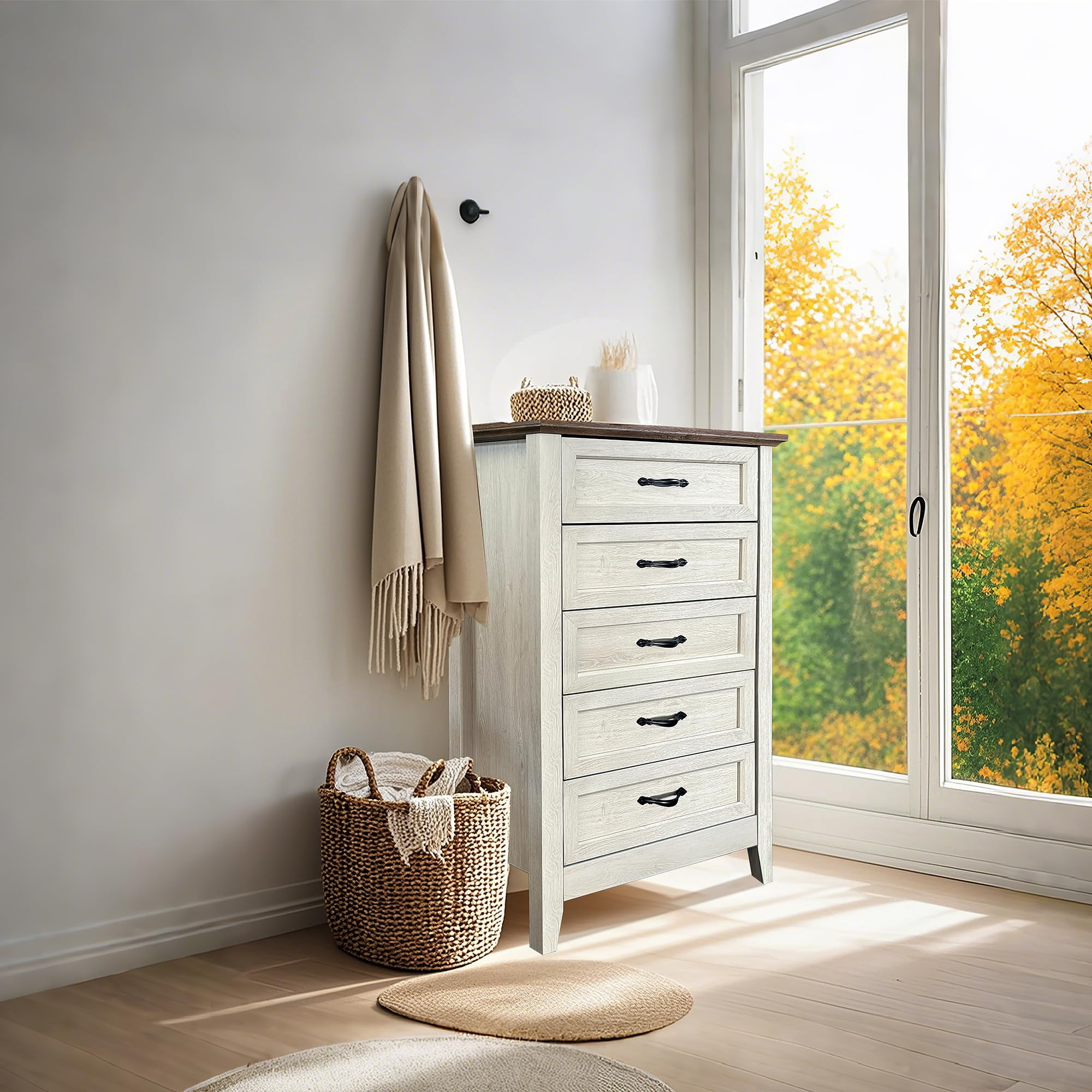 Click here for Beesclover 5 Drawers Dresser For Bedroom  Wood Rus... prices