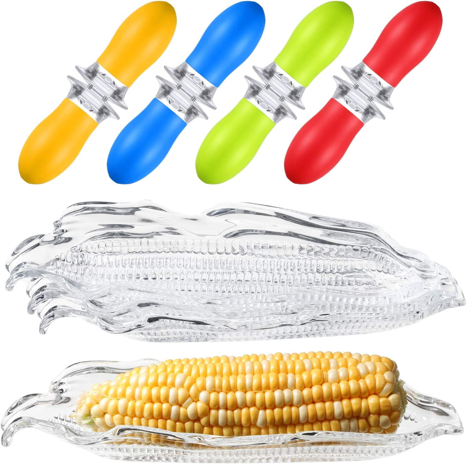 NOGIS 4 Pieces Corn Trays and 8 Pieces Corn Cob Holder Sets, Corn Cob ...