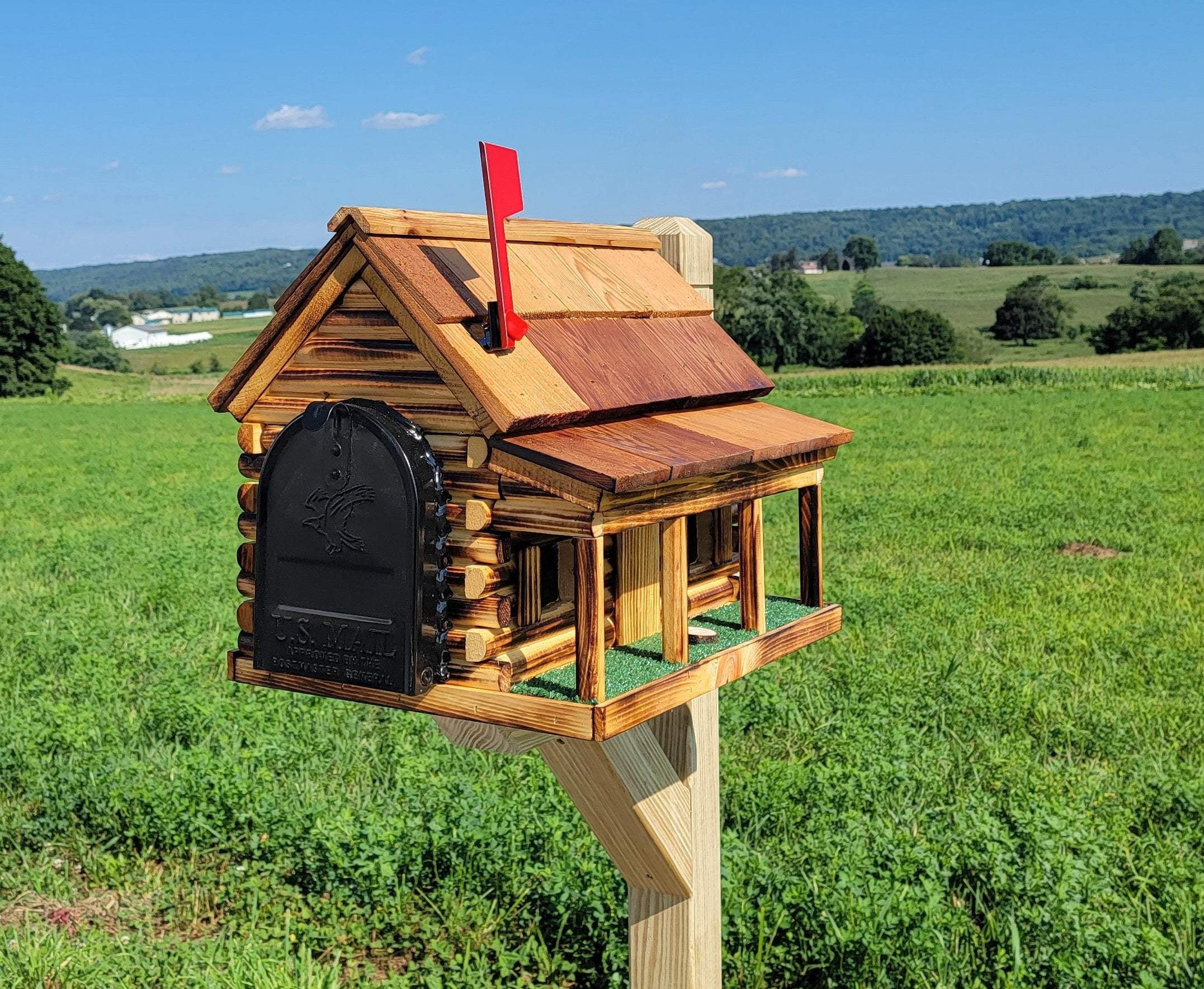 Mailboxes Pine Log Cabin Mailbox Amish Handmade With Metal Box Insert ...