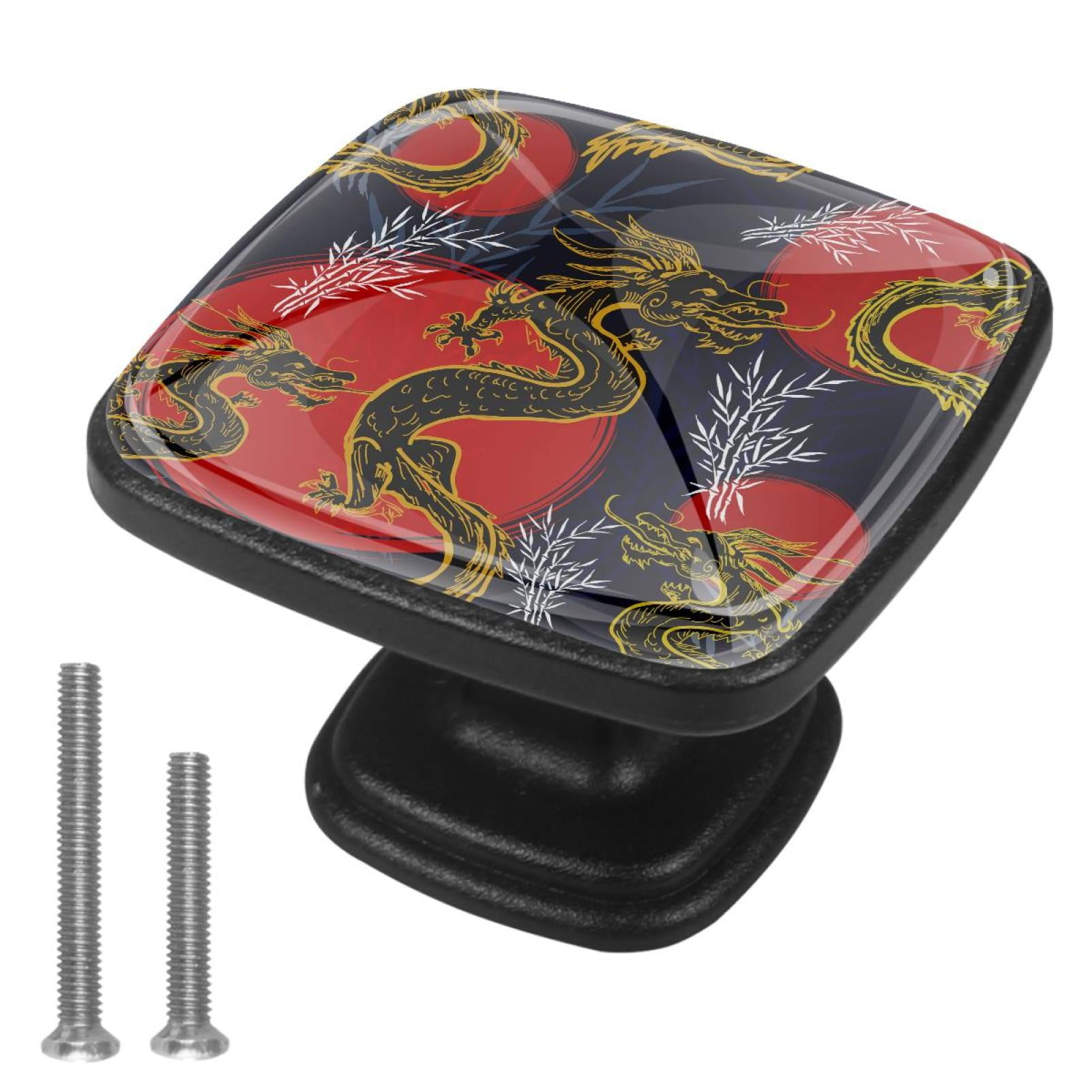 4 Pcs Cabinet Handle Drawer Pulls Asian Goldren Dragon Knobs with ...