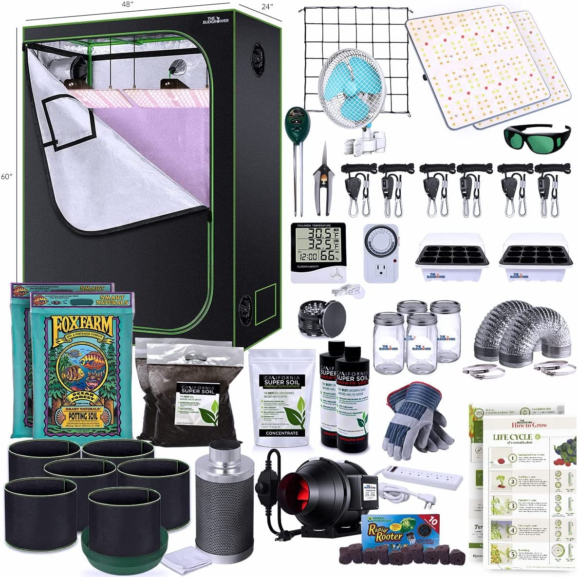 Budgrower Dual Power 1200W Home Grow Kit - 24x48x60in Indoor Plants ...