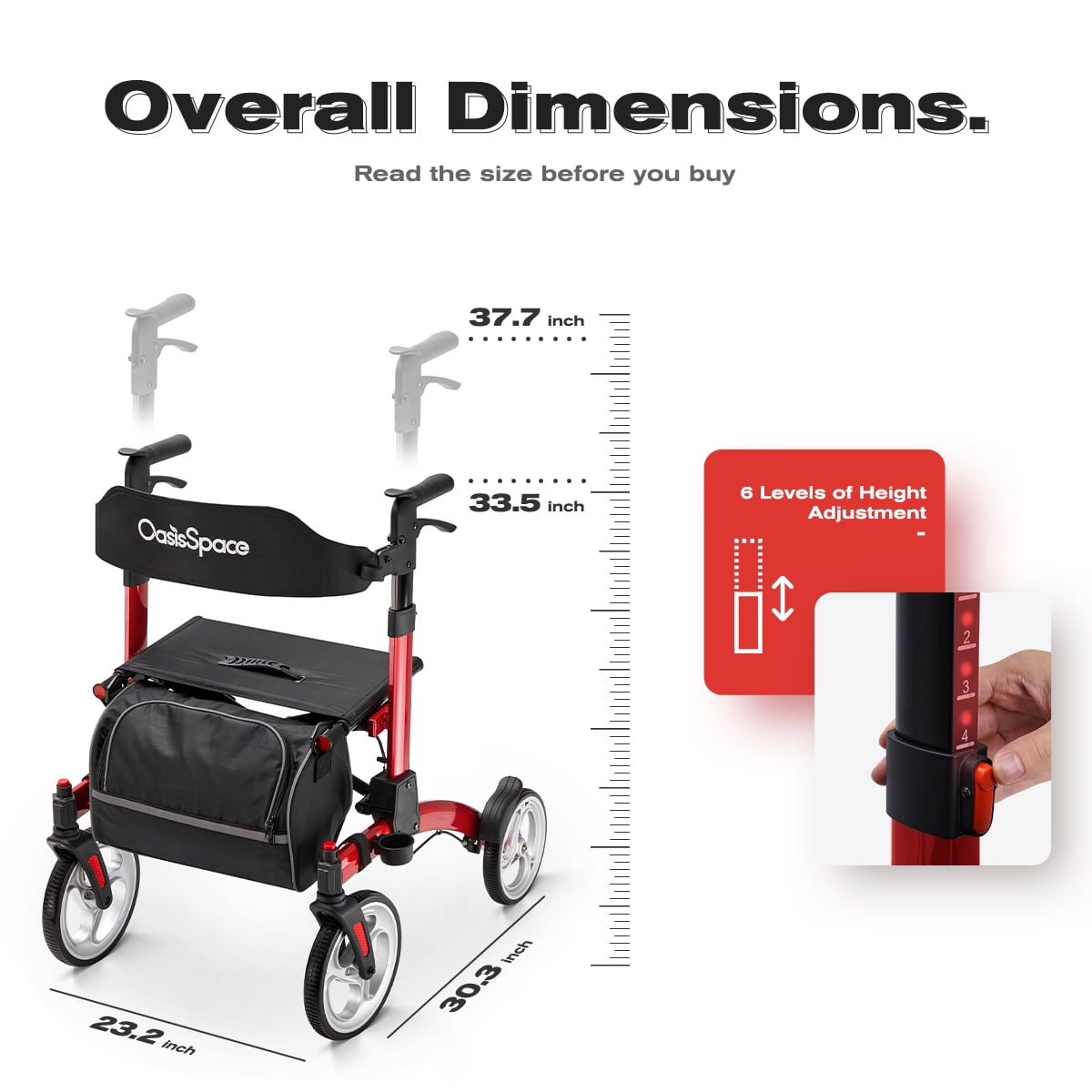 Buy OasisSpace Upgrade Rollator Walker with Seat, Ultra Folding ...