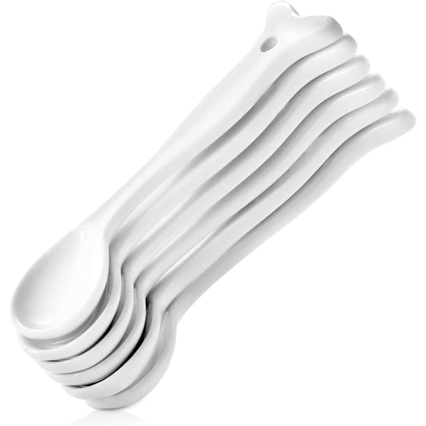 KSCD Small Spoons Set of 6, Asian White Ceramic Soup Spoons with Fish ...