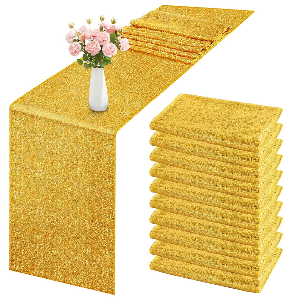 Pesonlook 10 Pack Sequin Table Runner 12" x 108" Gold Sequin Table ...