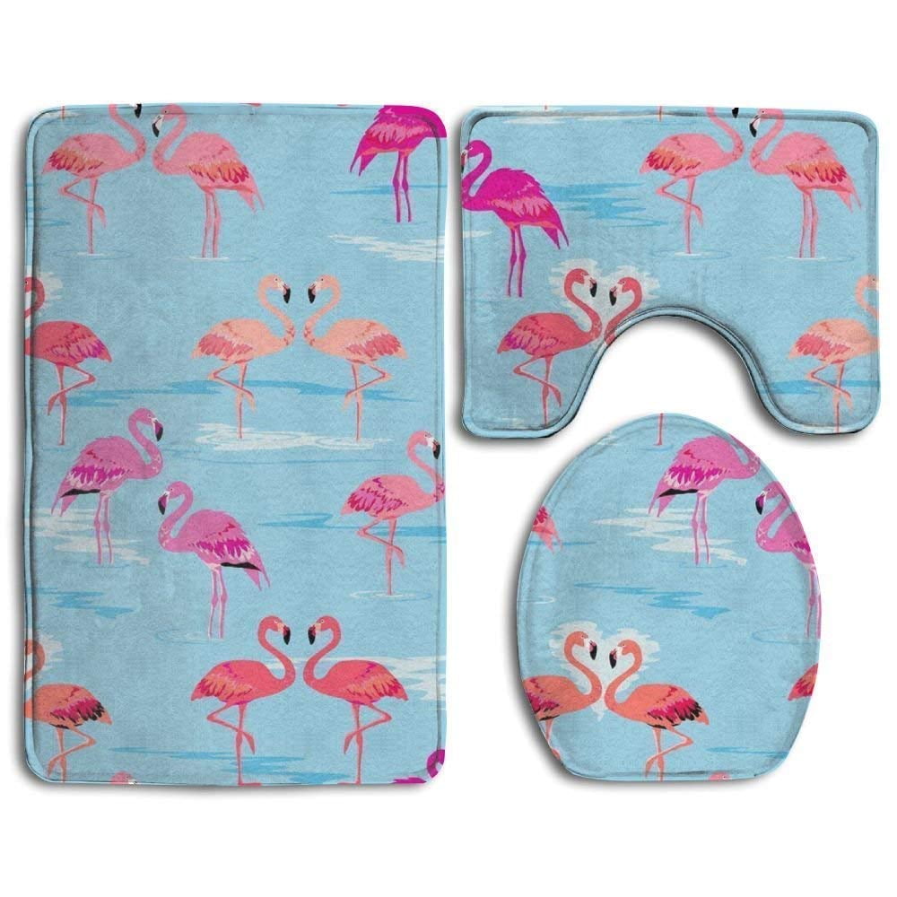 CHAPLLE Flamingo 3 Piece Bathroom Rugs Set Bath Rug Contour Mat and ...