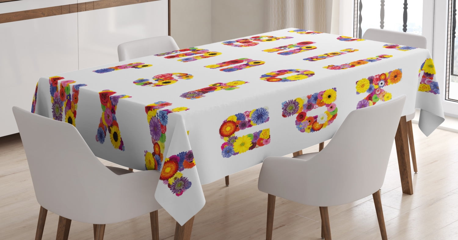 Ambesonne Letters Tablecloth Rectangular Table Cover, Blooming Nature ...