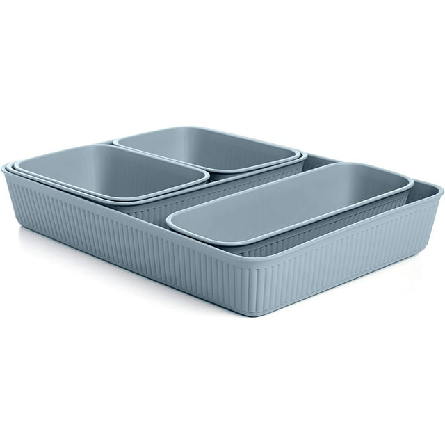 Decorative Plastic Desk Drawer Organizer Tray, Blue (Set of 5) Storage ...