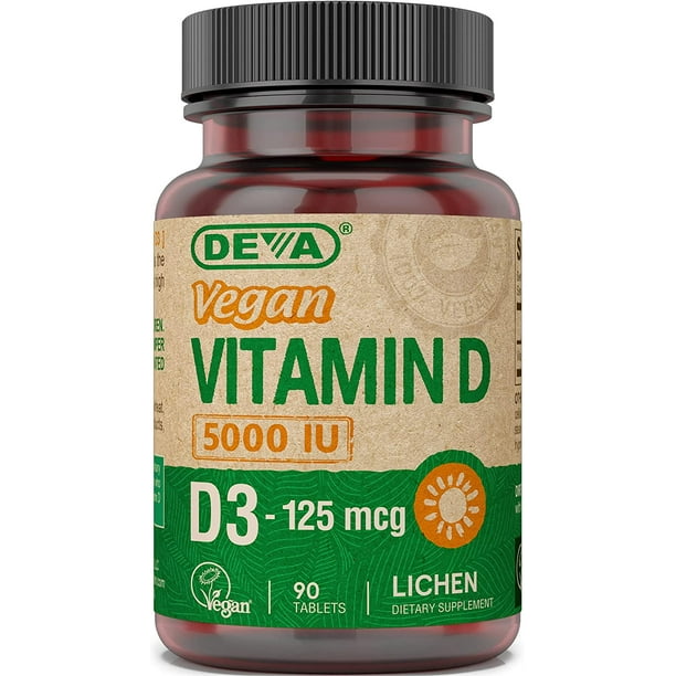 DEVA Vitamin D3 5000 IU, Sunshine Supplement, 125 mcg of Vegan D3, 90 ...