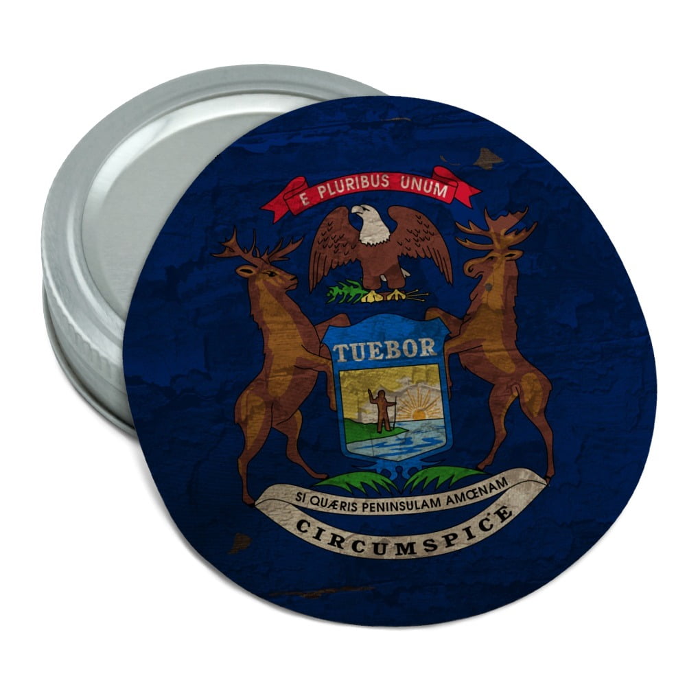 Rustic Michigan State Flag Distressed USA Round Rubber Non-Slip Jar ...