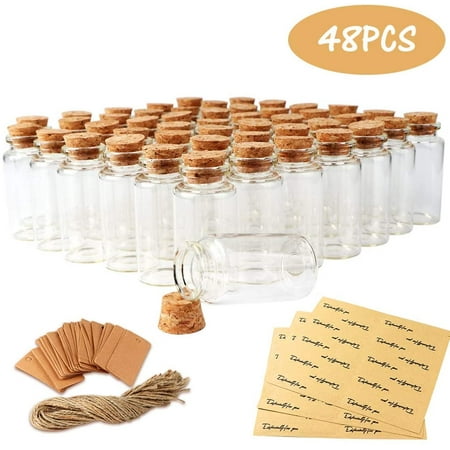 48pcs 25ML Glass Bottles with Cork, Small Glass Jars Wedding Favors ...