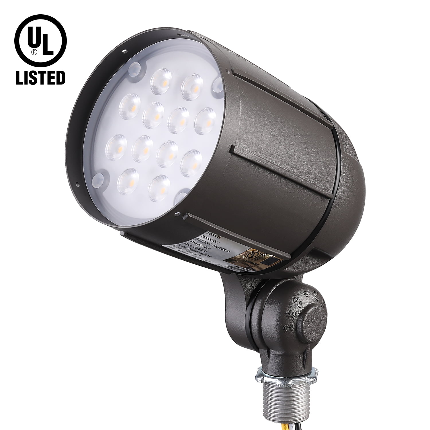 LEONLITE 12W Knuckle Mount LED Bullet Flood Light, 80W Eqv. UL-listed ...