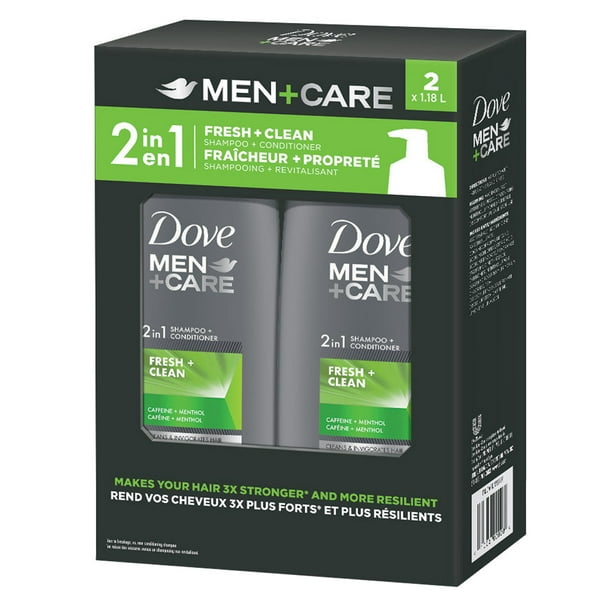 Dove Men+Care Fresh + Clean 2-in-1 Shampoo & Conditioner, 2 x 1.18 L ...