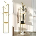 Bilot 3-Tier Entryway Coat Rack Stand with 9 Hooks, Marble Base, Gold ...