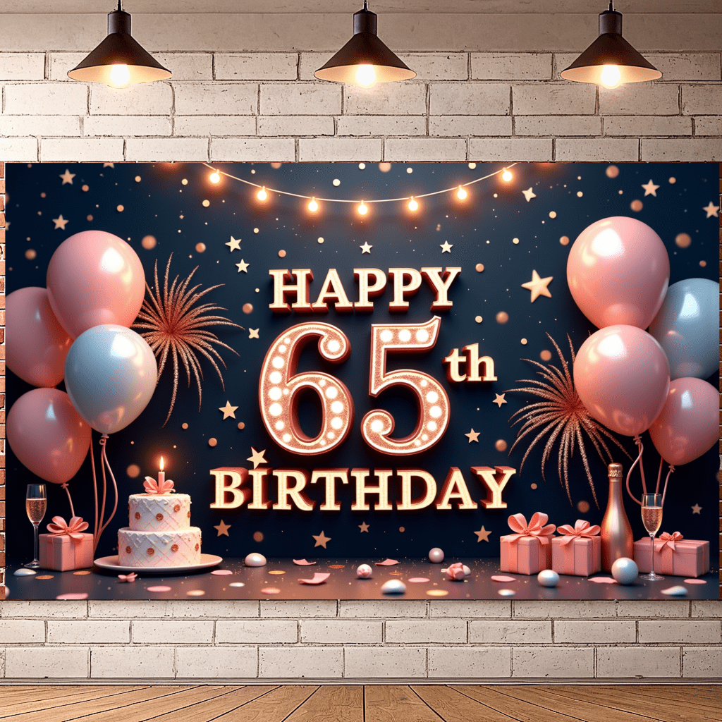 Decorative Design Banner Balloon Decor Confetti Design 65th Birthday ...
