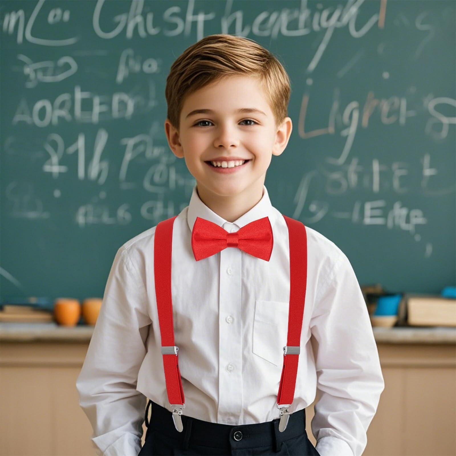 ZKSNART Kids Boys Suspenders Bowtie Sets Adjustable Suspenders and Pre ...