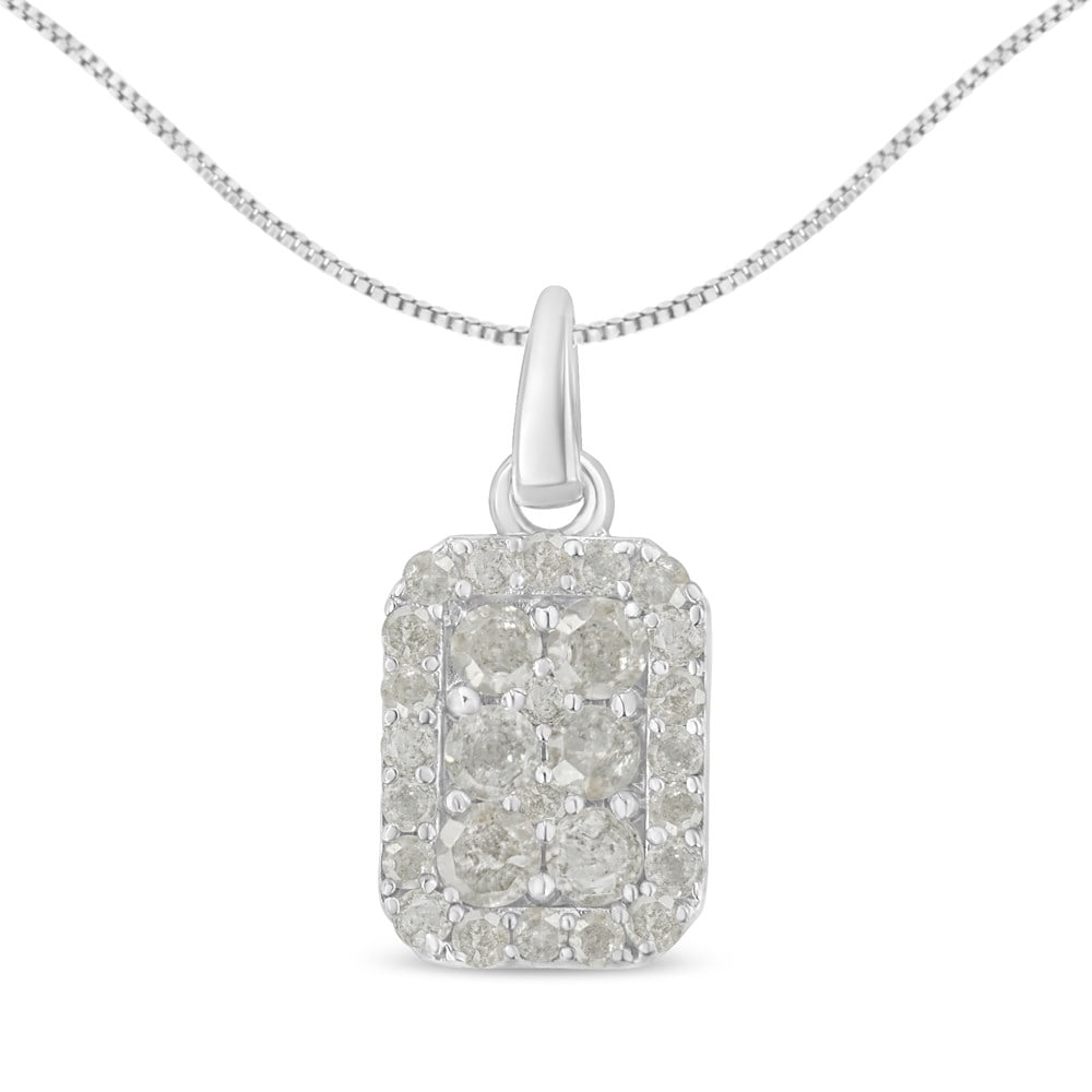 Sterling Silver 1ct. TDW Diamond Block Pendant Necklace (I-J, I3-Promo ...