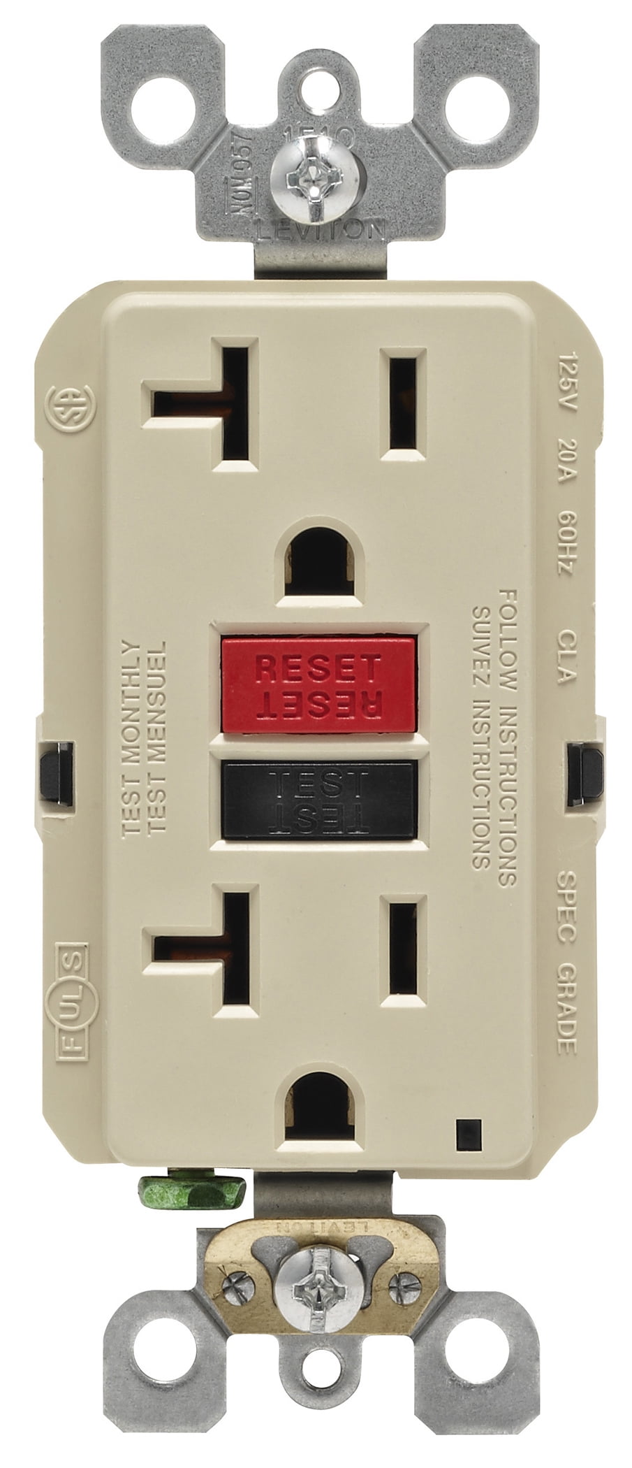 Leviton R99-GFNT2-0RI 20 Amp Ivory GFCI Receptacle - Walmart.com